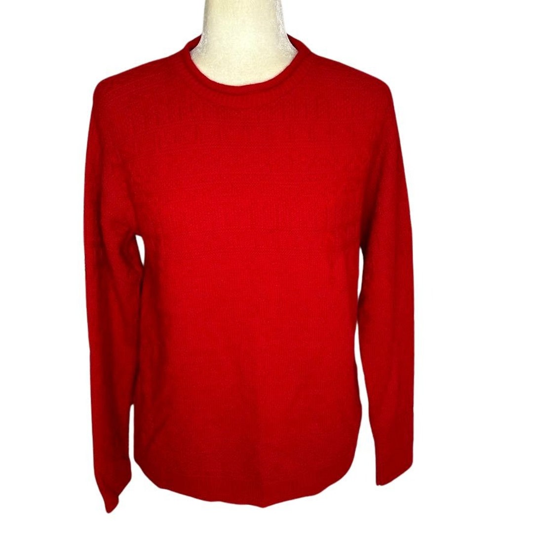 Vintage 80's Carly Blake Red Sweater Rolled Crew Neck Textured Women's ...