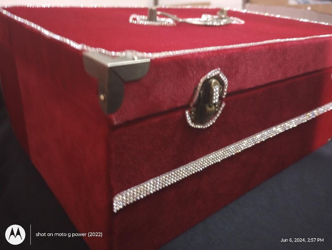 MAROON VELVET Keepsake Box With Rhinestone Metal Latches and Handle, 12 ...
