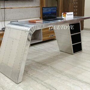 Tieetdye Aviator Wing Desk Aluminium Table With 3 Shelves - Etsy