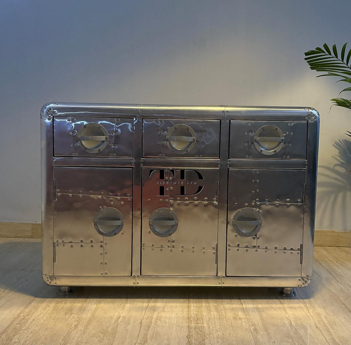 Tieetdye Aviator Trunk Cabinet Vintage Aluminum Sideboard With Hidden ...