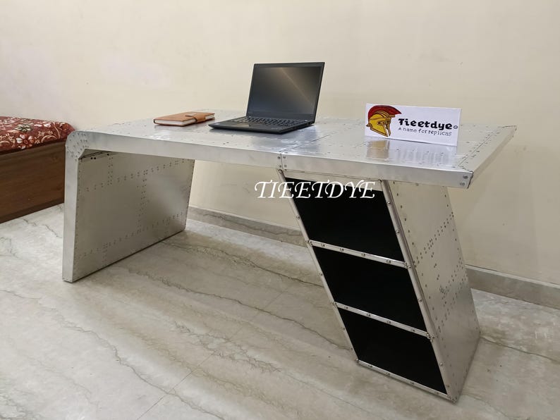 Tieetdye Aviator Wing Desk Aluminium Table With 3 Shelves - Etsy