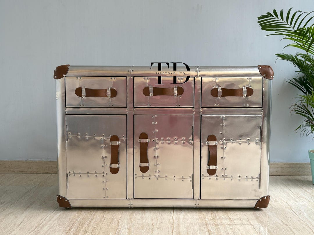 Tieetdye Aviator Trunk Cabinet Vintage Aluminum Sideboard With Hidden ...