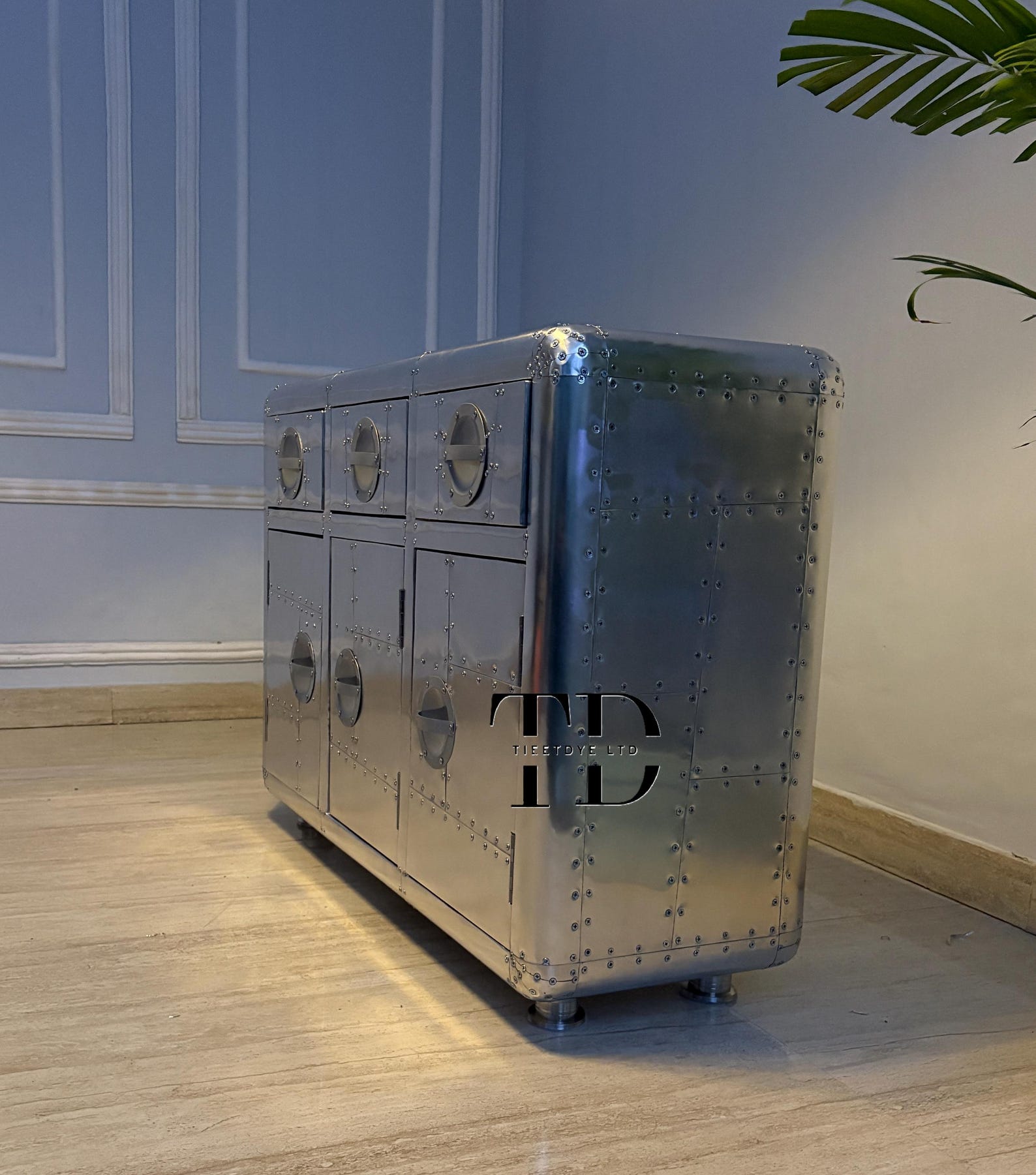 Tieetdye Aviator Trunk Cabinet Vintage Aluminum Sideboard With Hidden ...