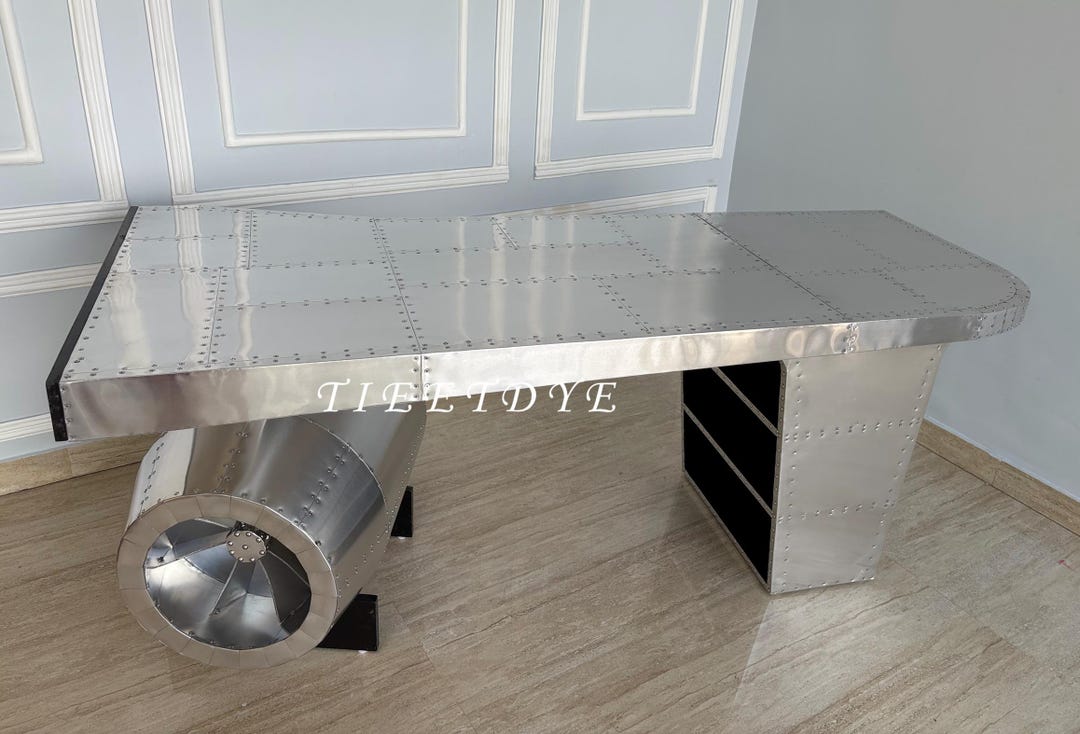 Aviator Desk Silver Aluminum Airplane Design Office Table Office ...