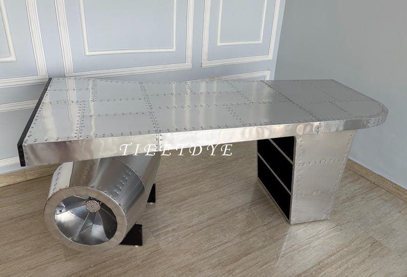 Aviator Desk Silver Aluminum Airplane Design Office Table Office ...