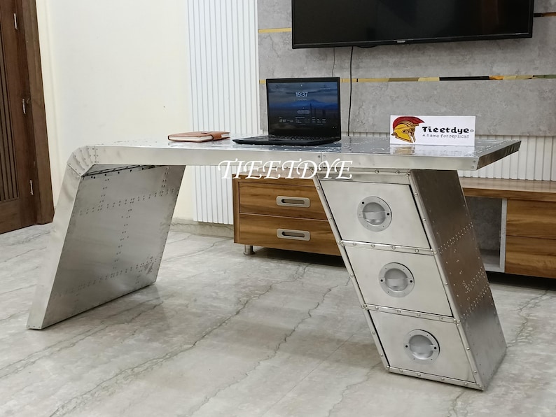 Tieetdye Aviator Wing Desk Aluminium Home Office Furniture Three Drawer ...