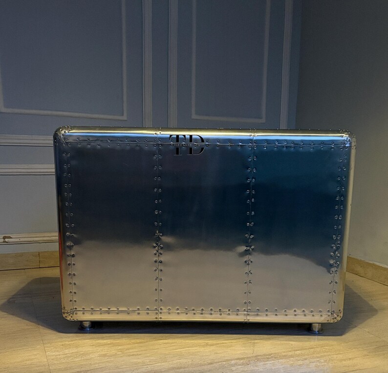 Tieetdye Aviator Trunk Cabinet Vintage Aluminum Sideboard With Hidden ...