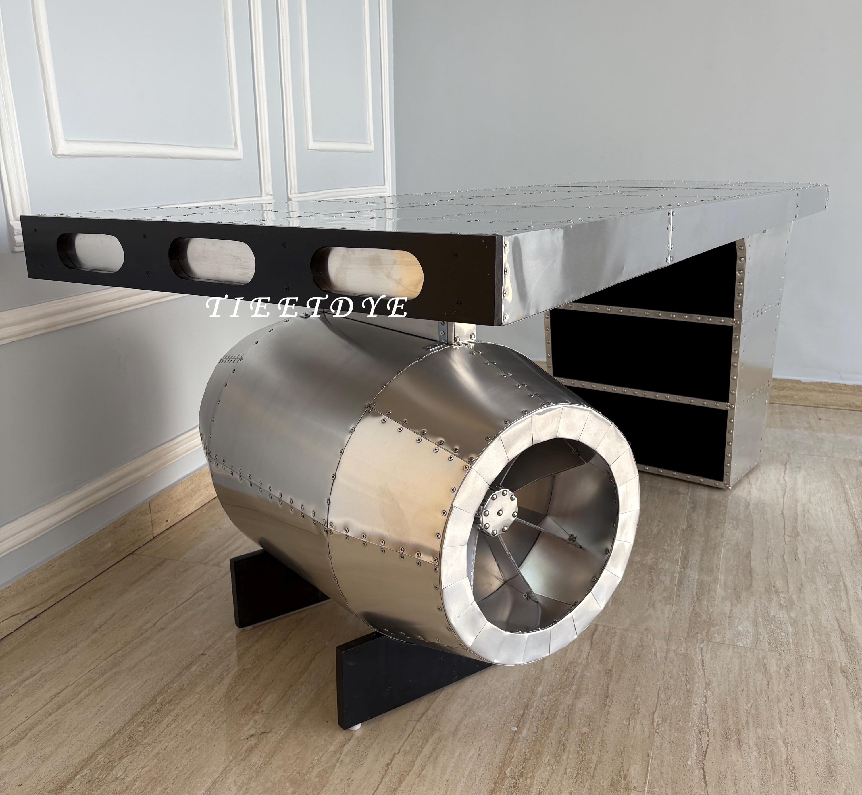 Aviator Desk Silver Aluminum Airplane Design Office Table Office ...