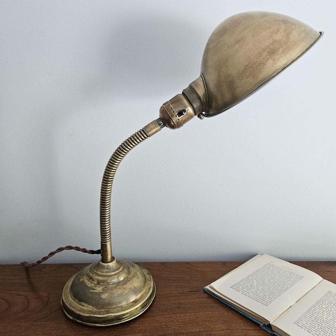 Vintage Brass Gooseneck Desk Lamp: Antique Reading Lamp - Etsy