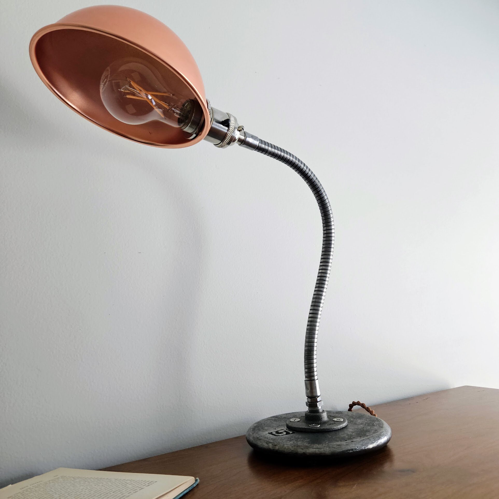 Industrial Gooseneck Desk Lamp With Copper Shade. Industrial Task Lamp ...