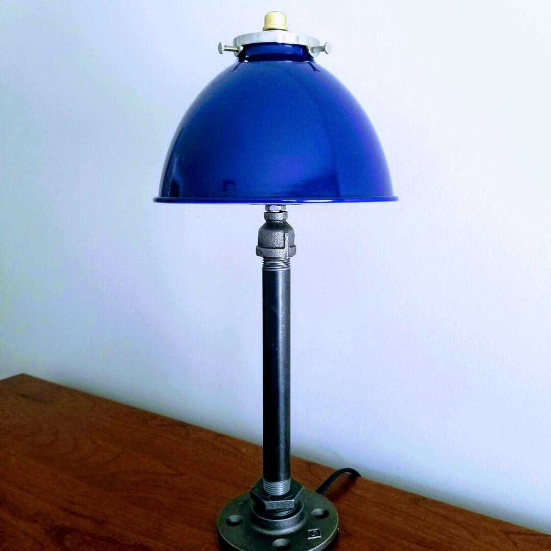 Industrial Lamp With Cobalt Blue Porcelain Steel Shade. Table Lamp ...