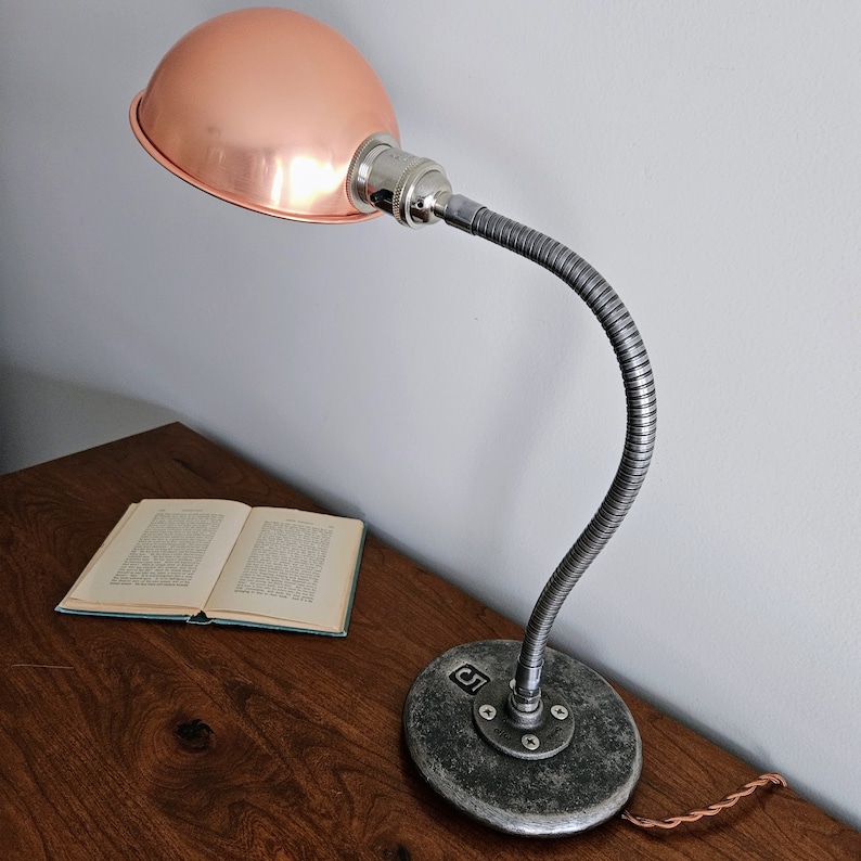 Industrial Gooseneck Desk Lamp With Copper Shade. Industrial Task Lamp ...