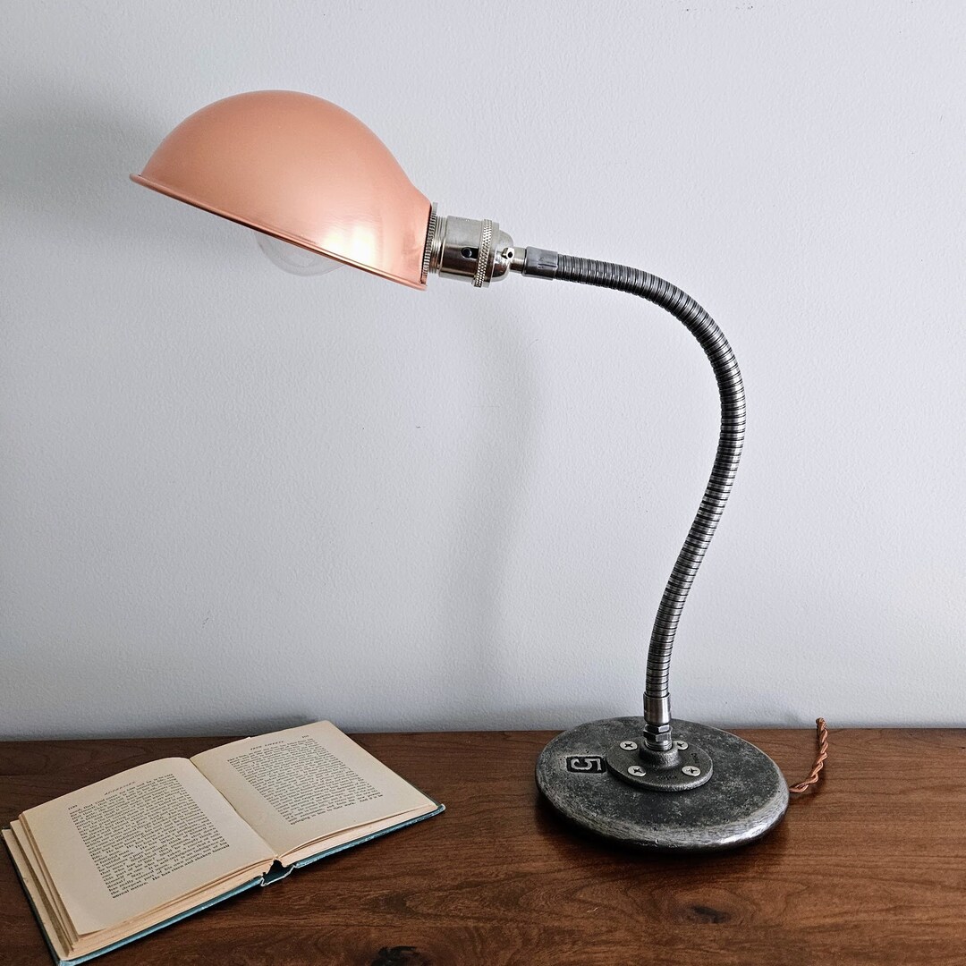 Industrial Gooseneck Desk Lamp With Copper Shade. Industrial Task Lamp ...