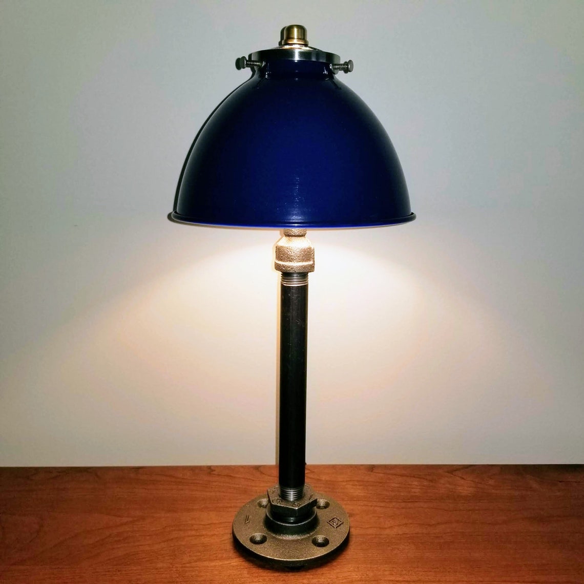Industrial Lamp With Cobalt Blue Porcelain Steel Shade. Table Lamp ...