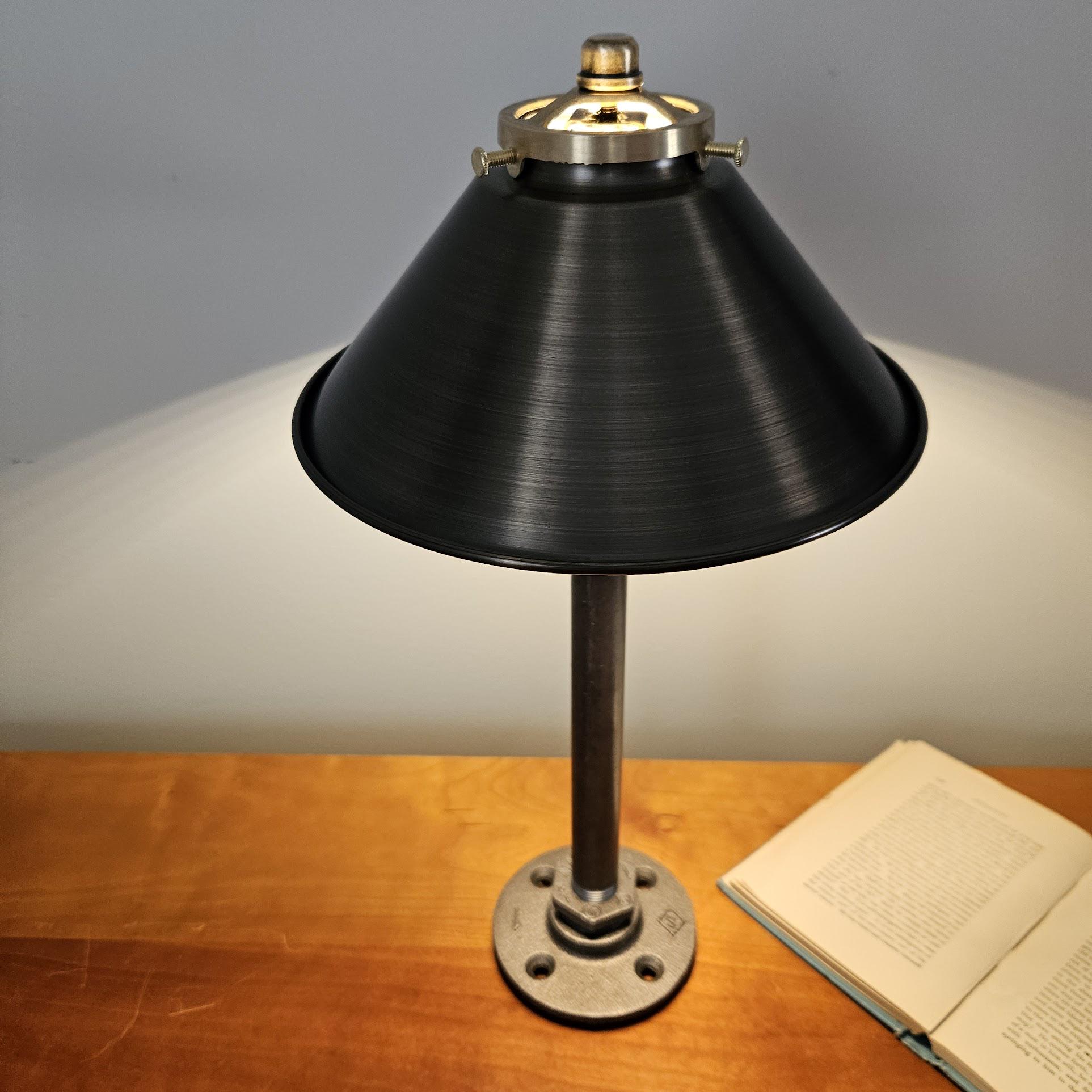 Industrial Metal Table Lamp With Aged Brass Shade. - Etsy