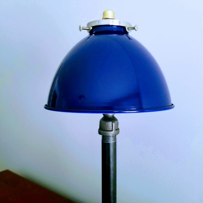 Industrial Lamp With Cobalt Blue Porcelain Steel Shade. Table Lamp ...
