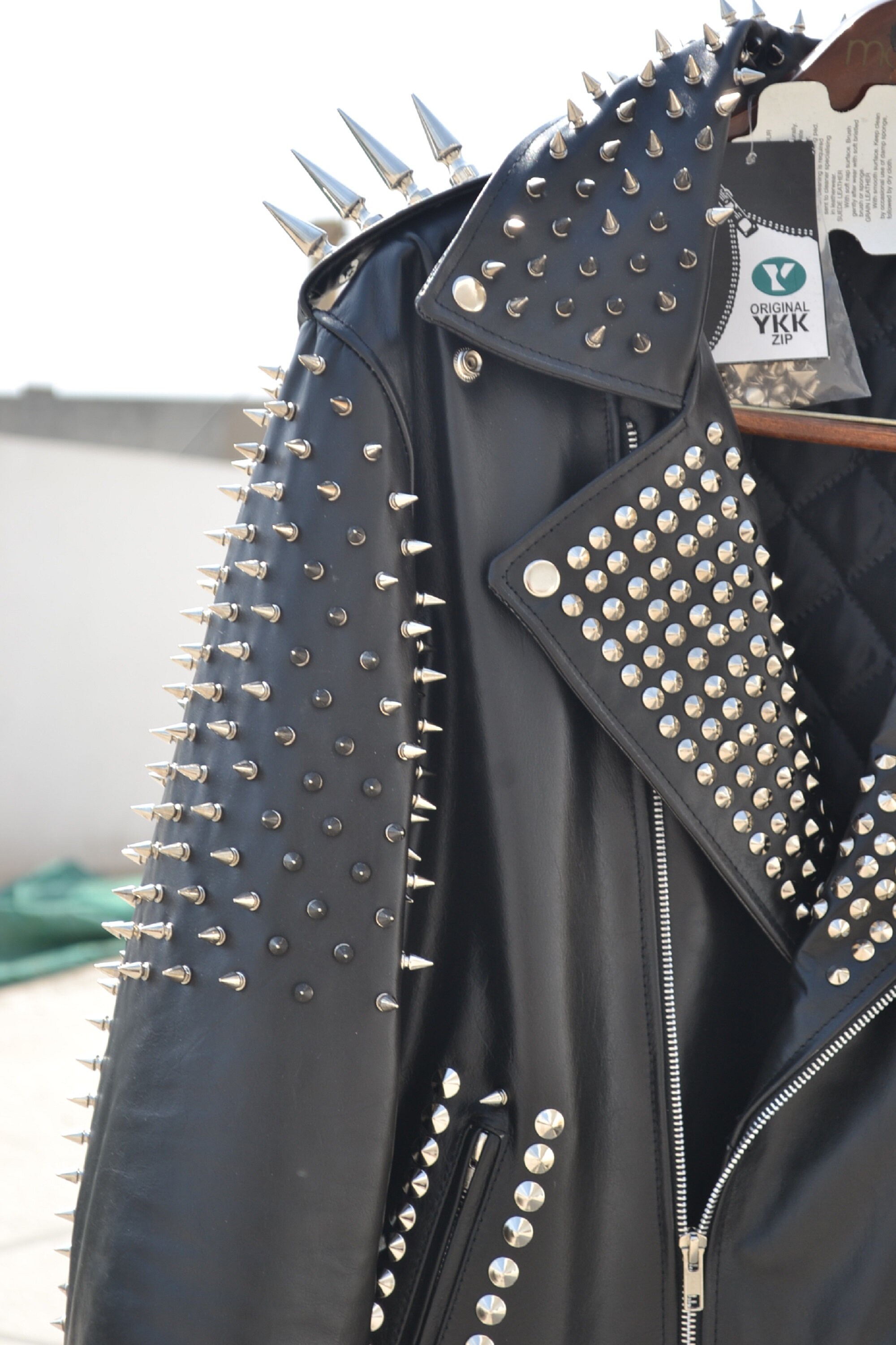 Unisex Stylish Fashion Black Punk Silver Long Spiked Studded Cowhide ...