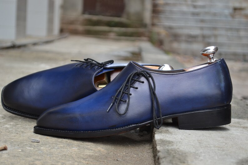Bespoke Men Handmade Blue Colour Side Lace up Leather, Dress, Formal ...