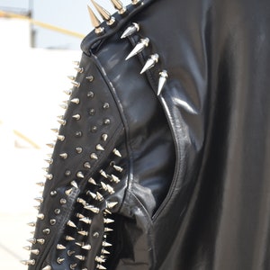 Unisex Stylish Fashion Black Punk Silver Long Spiked Studded Cowhide ...