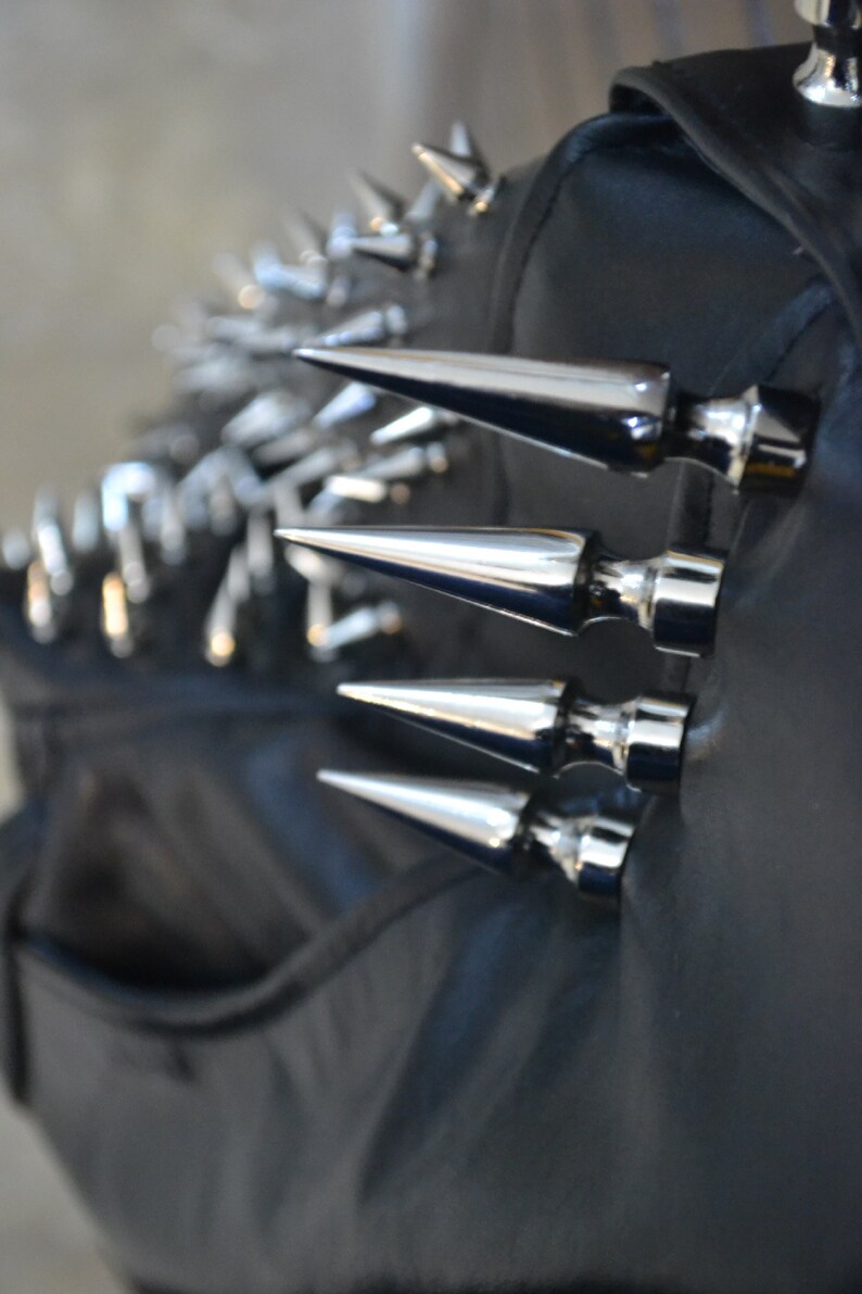 Unisex Stylish Fashion Black Punk Silver Long Spiked Studded Cowhide ...