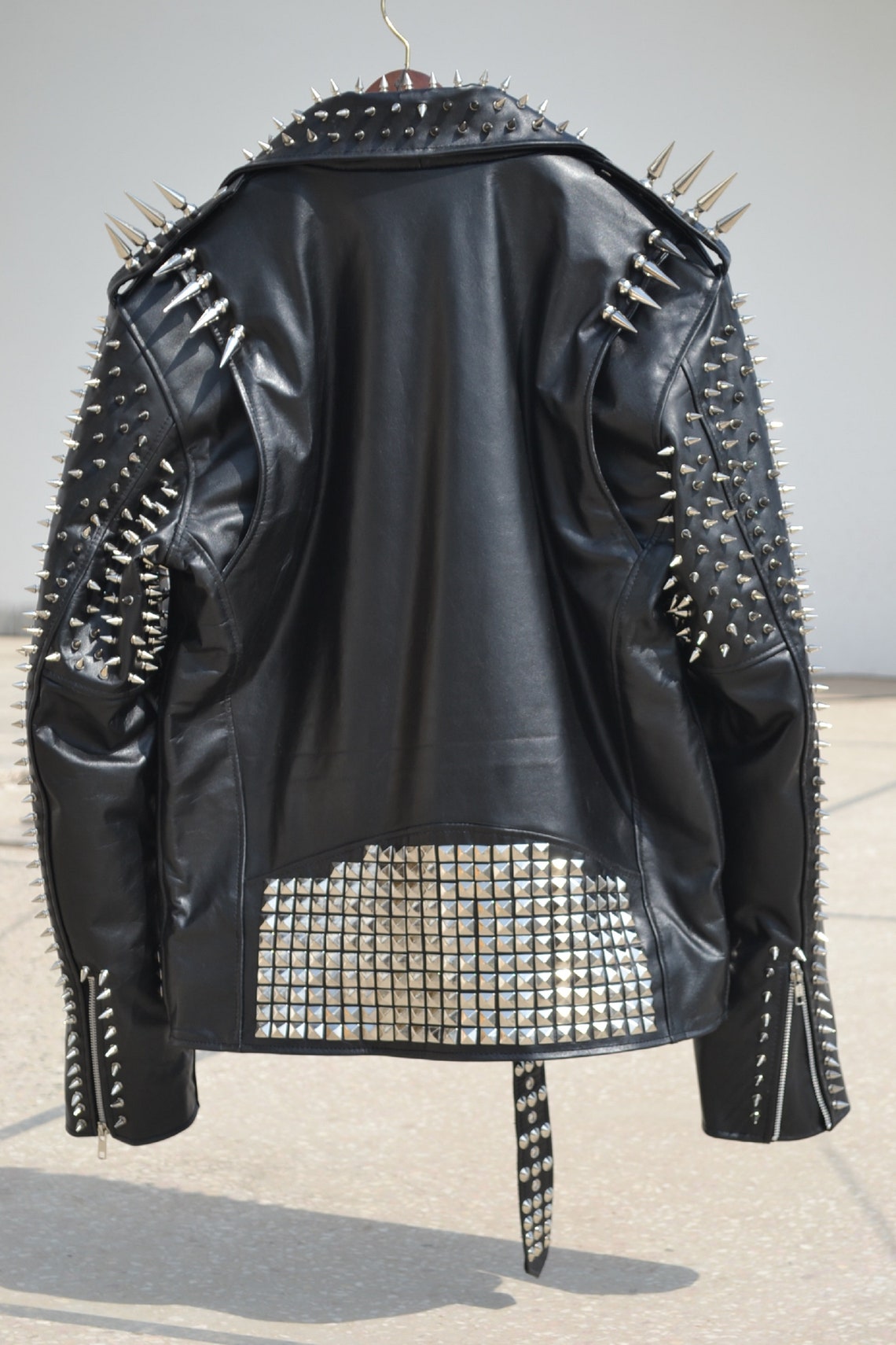 Unisex Stylish Fashion Black Punk Silver Long Spiked Studded Cowhide ...
