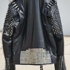 Unisex Stylish Fashion Black Punk Silver Long Spiked Studded Cowhide ...