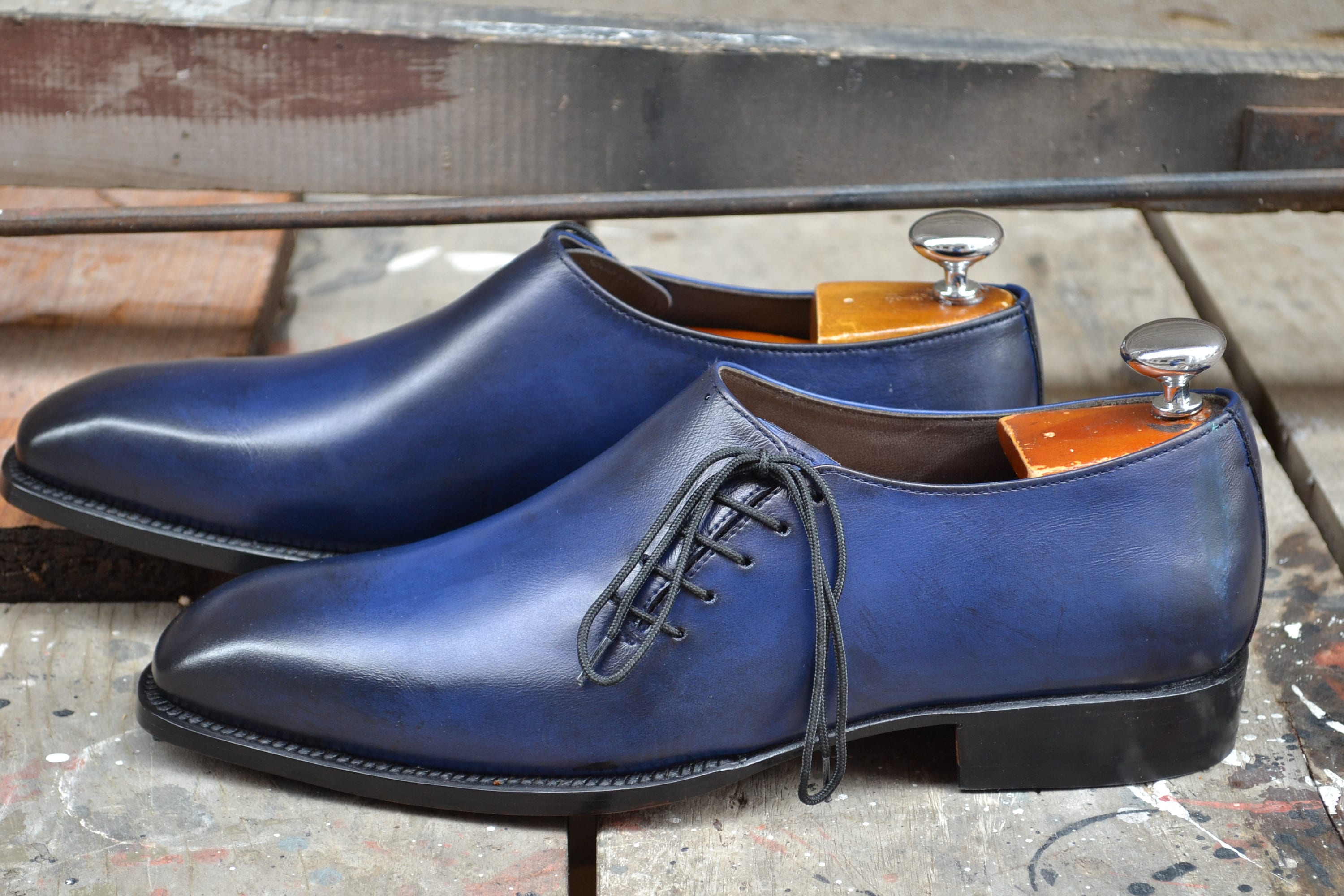 Bespoke Men Handmade Blue Colour Side Lace up Leather, Dress, Formal ...