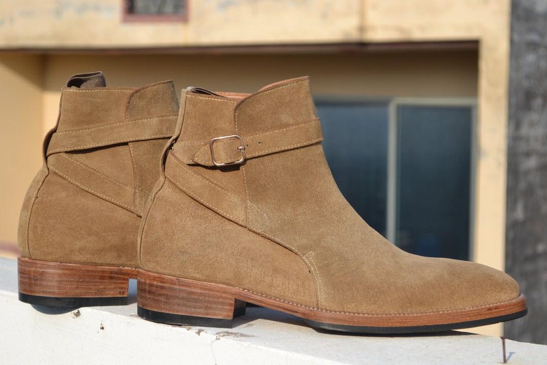 New Handmade Ankle High Tan Colour Leather Boots, Stylish Strap ...