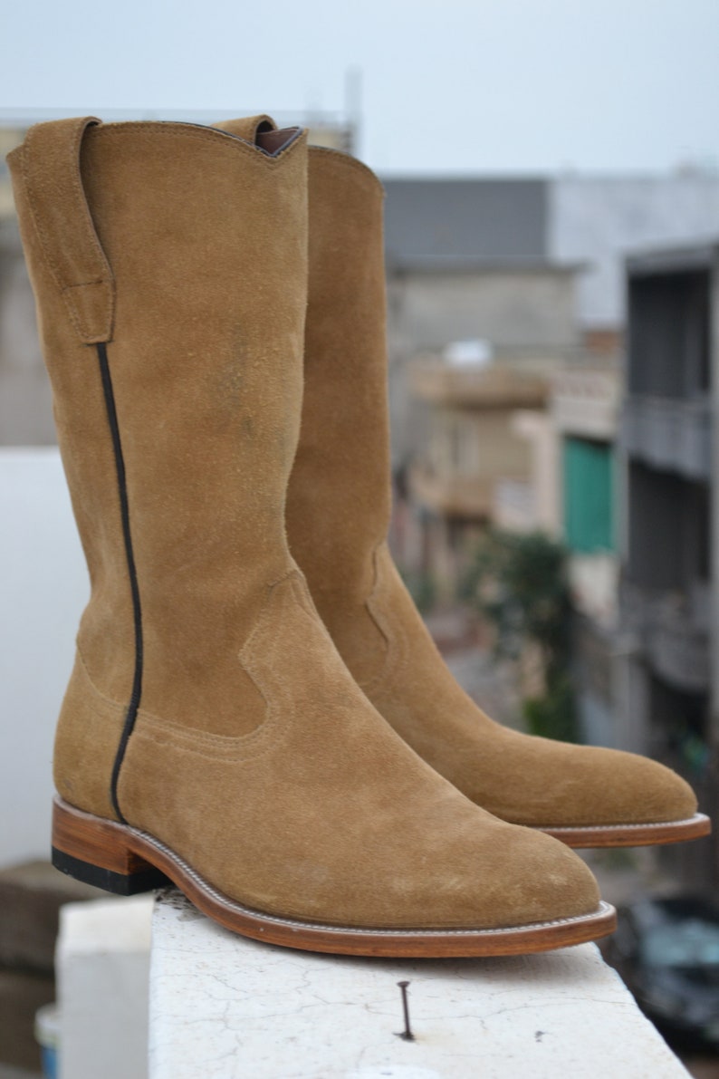 Men Bespoke Handmade Tan Colour Genuine Leather Suede Ankle High Boots ...