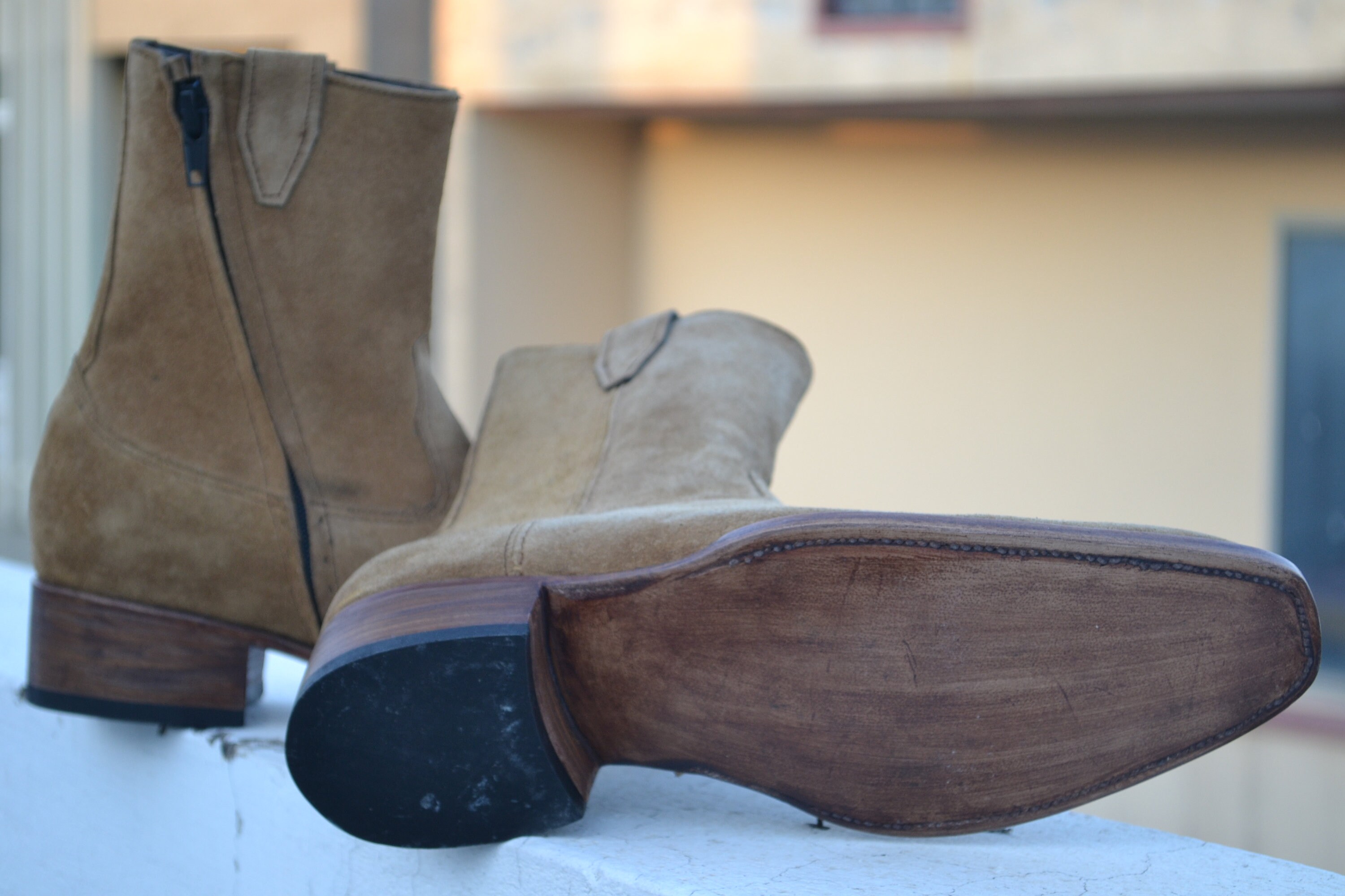 Bespoke Men's Handmade Tan Pure Leather Side Zipper Ankle High, Long ...