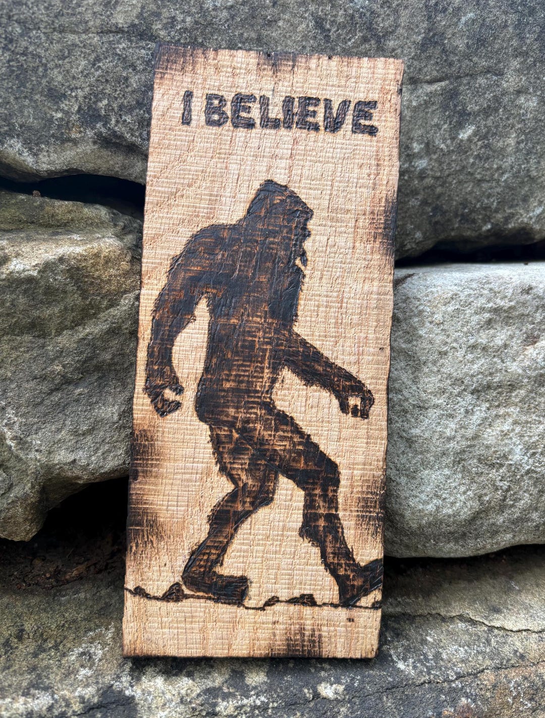 Bigfoot Wood Burning Art “I Believe” Sasquatch, Yeti Sign. Freehand ...