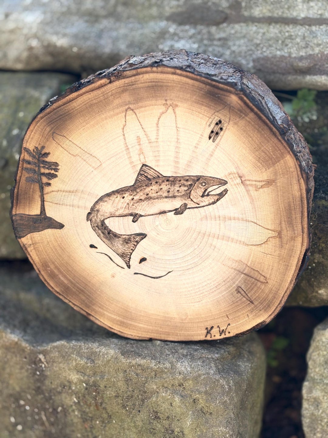 Trout Woodburning, Ambrosia Maple, Wood Burn Art, Trout, Jumping in ...