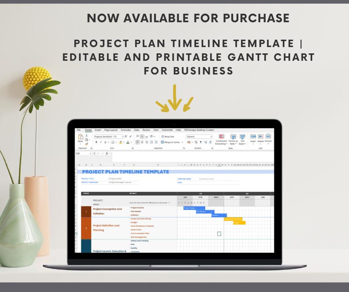 Printable Gantt Chart Template PDF | Project Timeline Planner for ...