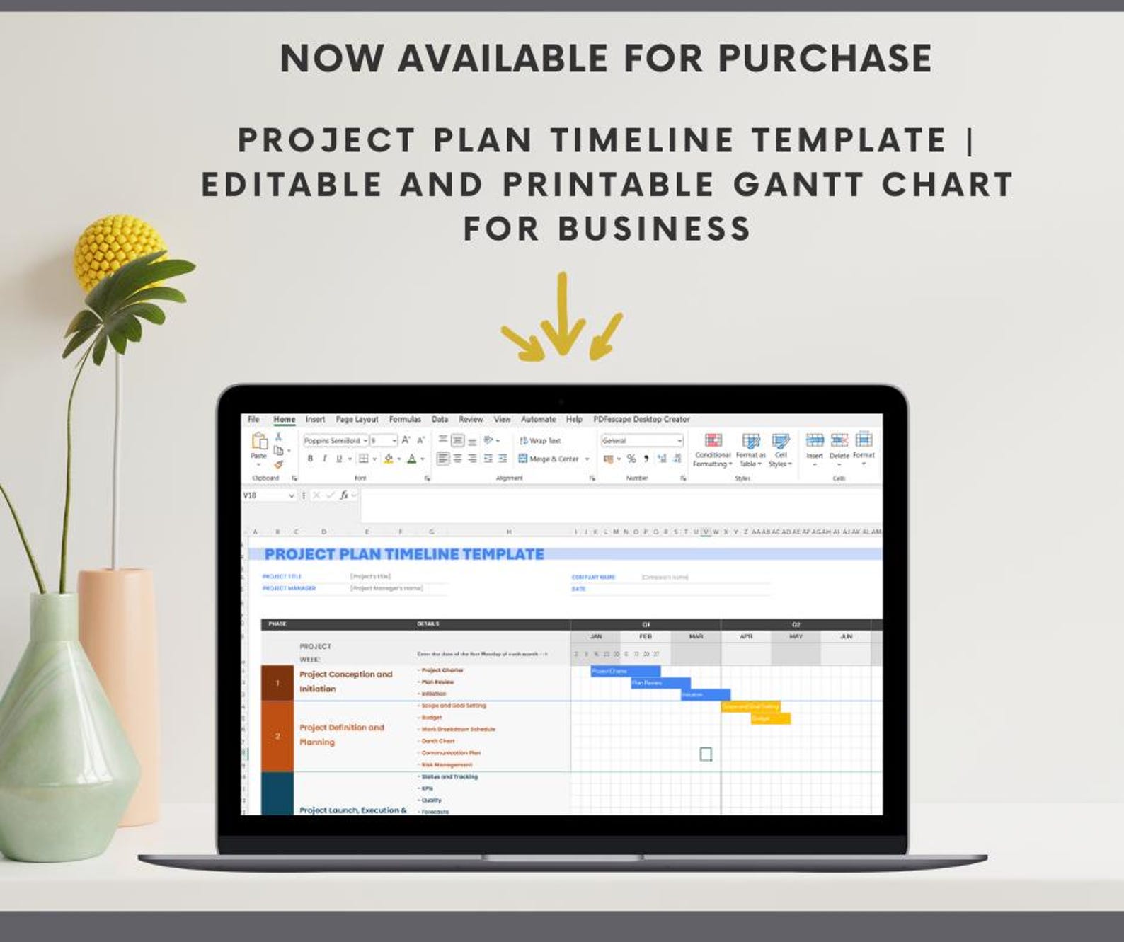 Printable Project Plan Timeline Template Customizable Gantt Chart for ...