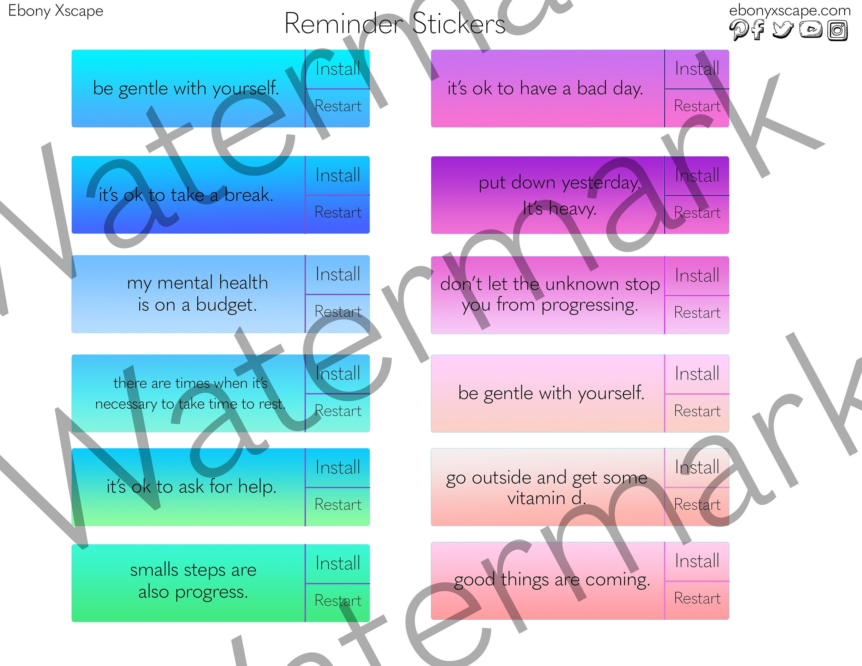 Self Care Reminder Clipart Stickers, Self Care Digital Stickers for ...