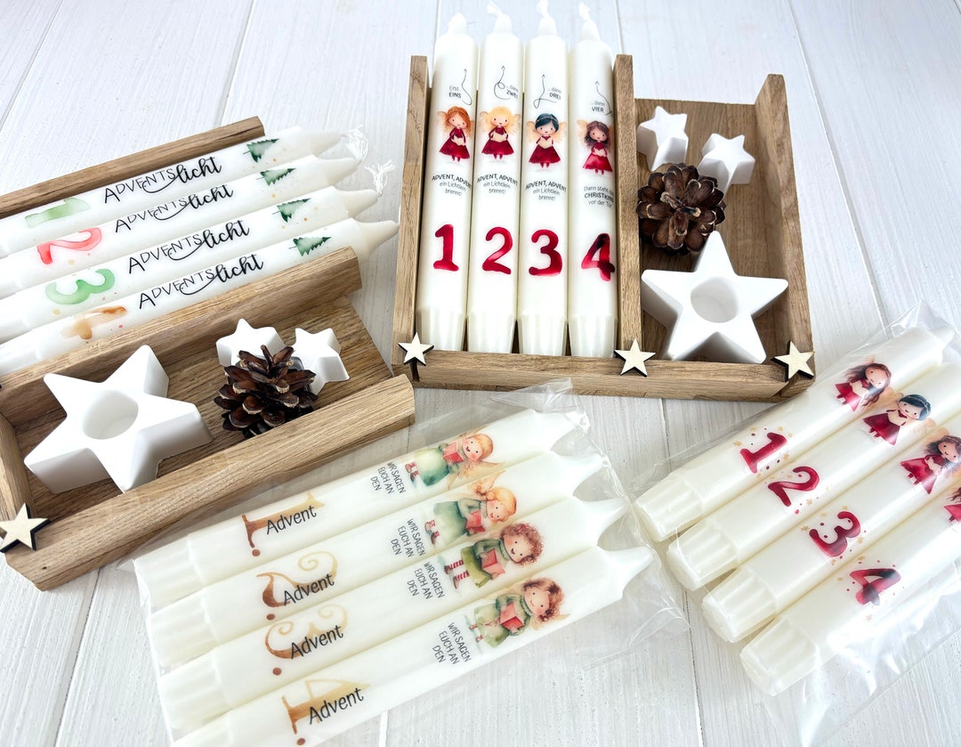 Weihnachtskerzen Adventskerzen mit Kerzenhalter aus Raysin Geschenkset ...