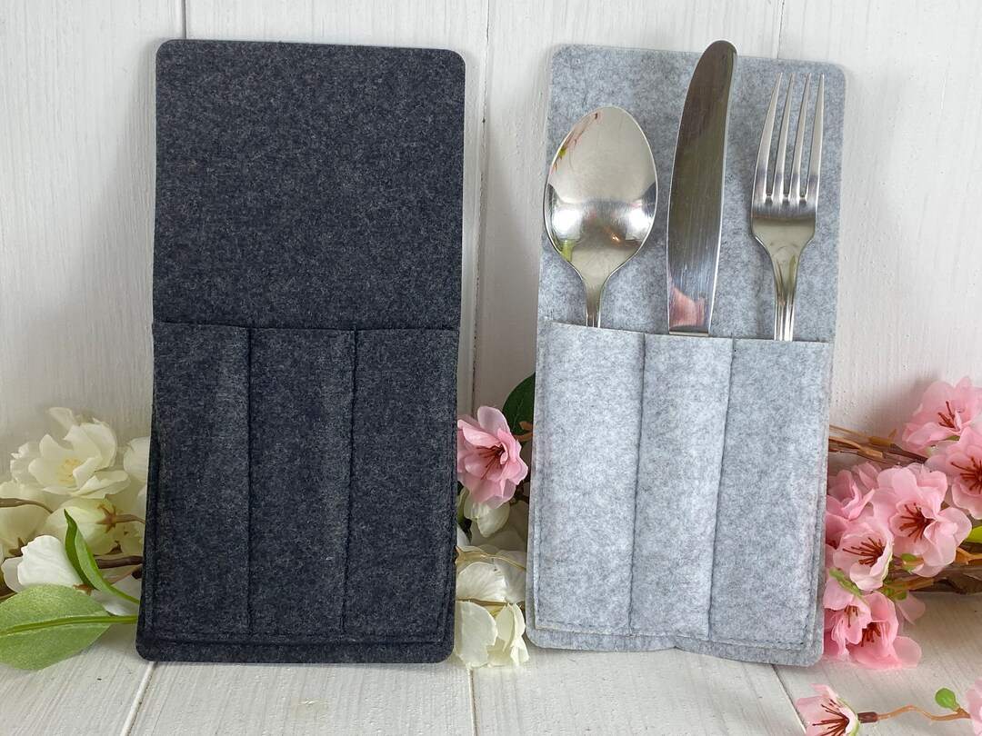 Felt Cutlery Bag With 3 Compartments, Approx. 24 X 12 Cm Grey - Etsy