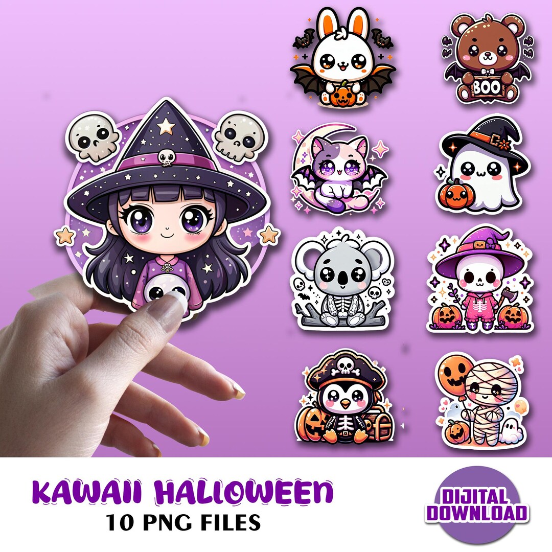 Kawaii Halloween Sticker Printable PNG , Kawaii Halloween Sticker, Cute ...