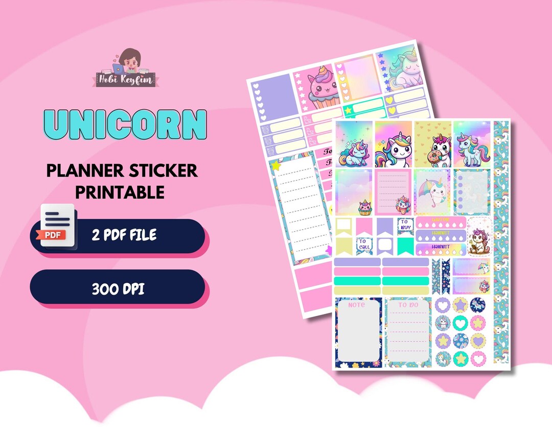 Unicorn Printable Planner Stickers,kawaii Unicorn Printable Planner ...