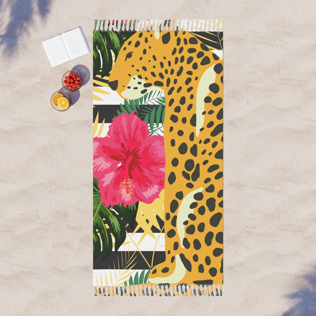 Custom Tigers and Hibiscus Beach Towel, Custom Beach Towel, Boho Beach ...
