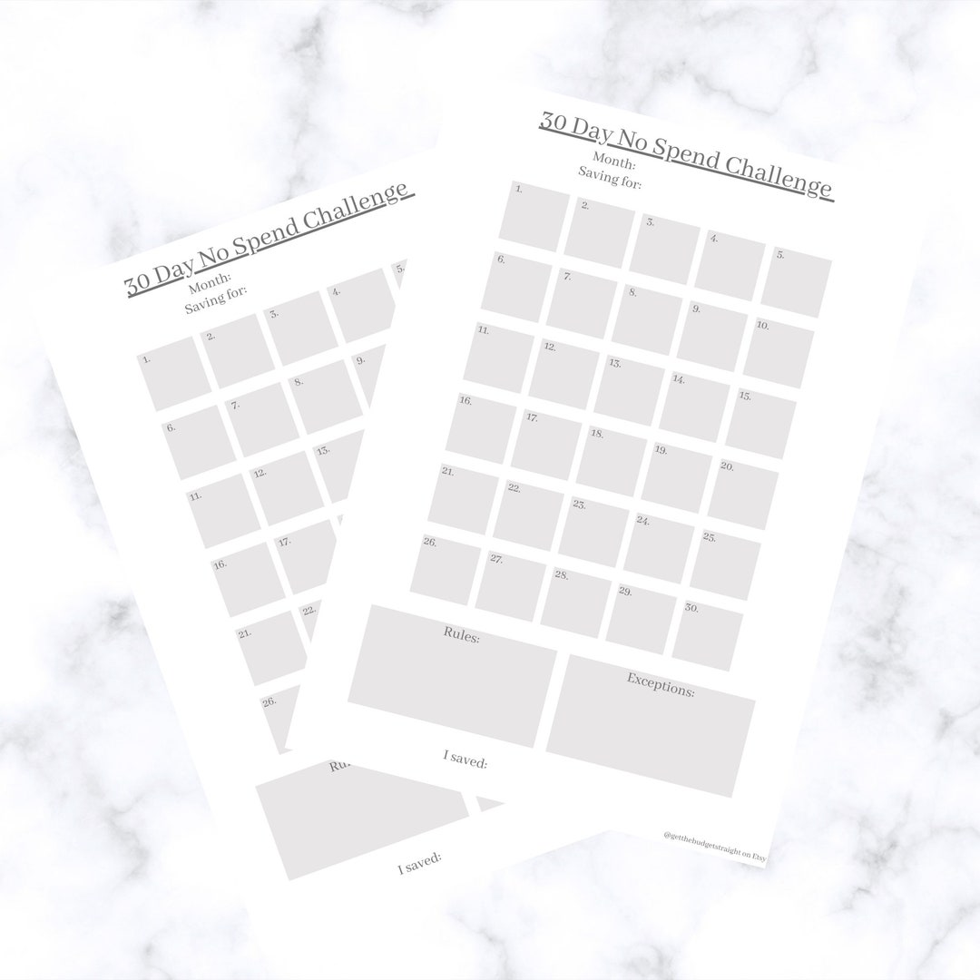 30 Day No Spend Challenge Planner Sheet | Minimal Savings Tracker ...