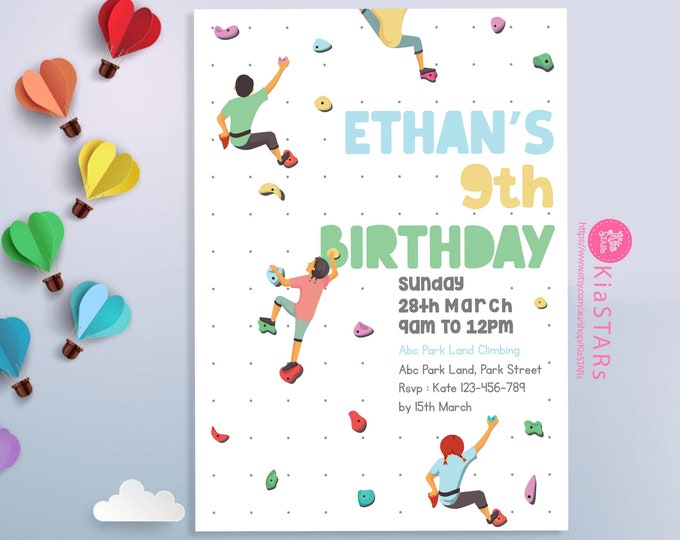 Rock Climbing Invite Indoor Climbing Party Printable Birthday | Etsy