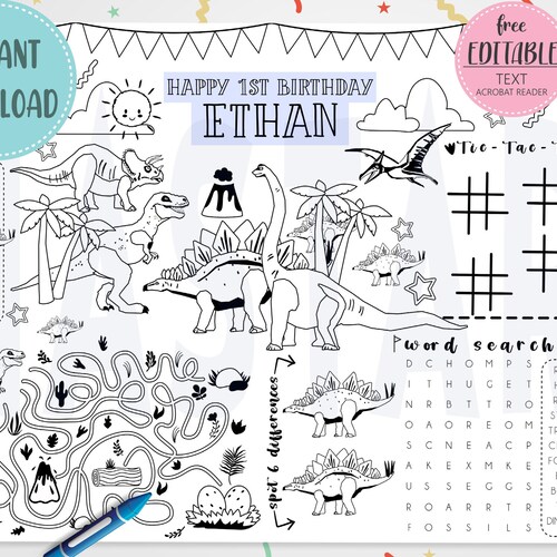 Dinosaur Birthday Party / Birthday Coloring Pages / Birthday - Etsy