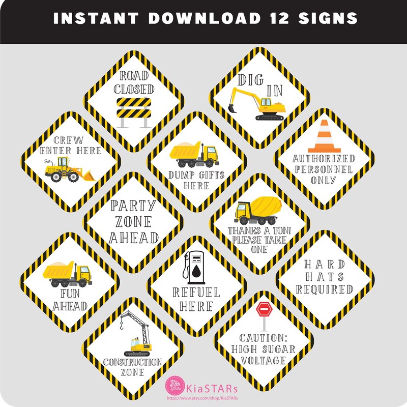 Printable Construction Party Signs - Etsy