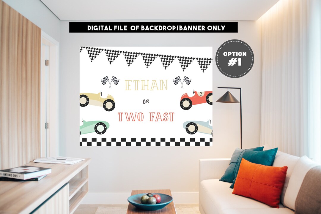 Personalised Car Backdrop, Two Fast Backdrop, Modern Race Car, Vintage ...