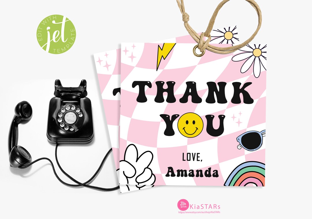 Modern Happy Favor Tag Birthday Favor Tag Retro Groovytag Smiley Face ...