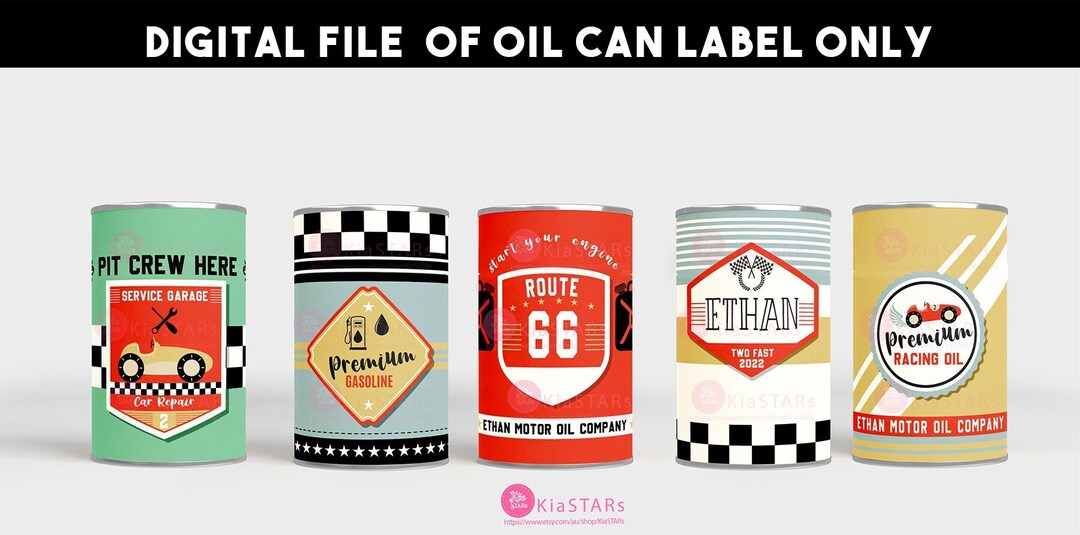Personalized Race Car Oil Can Label: Vintage Birthday Party (printable ...