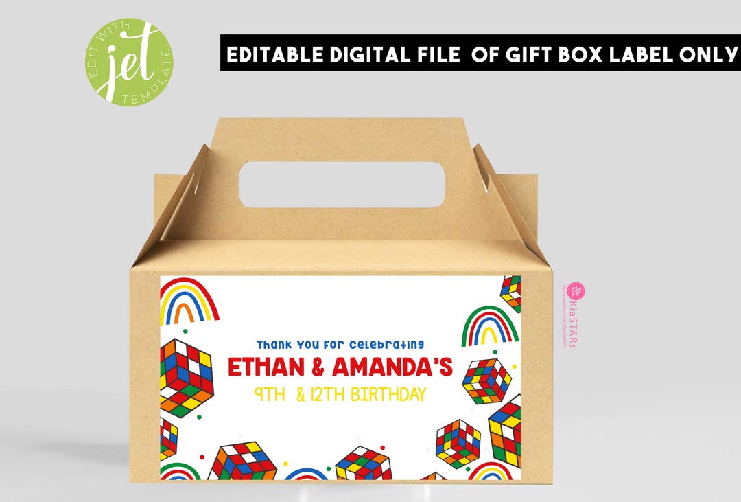 Rubik's Cube Party Gable Box Label | Rubik Cube Games Birthday Gift Box ...