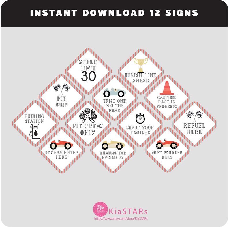 Instant Download Race Car Party Sign Package printable - Etsy