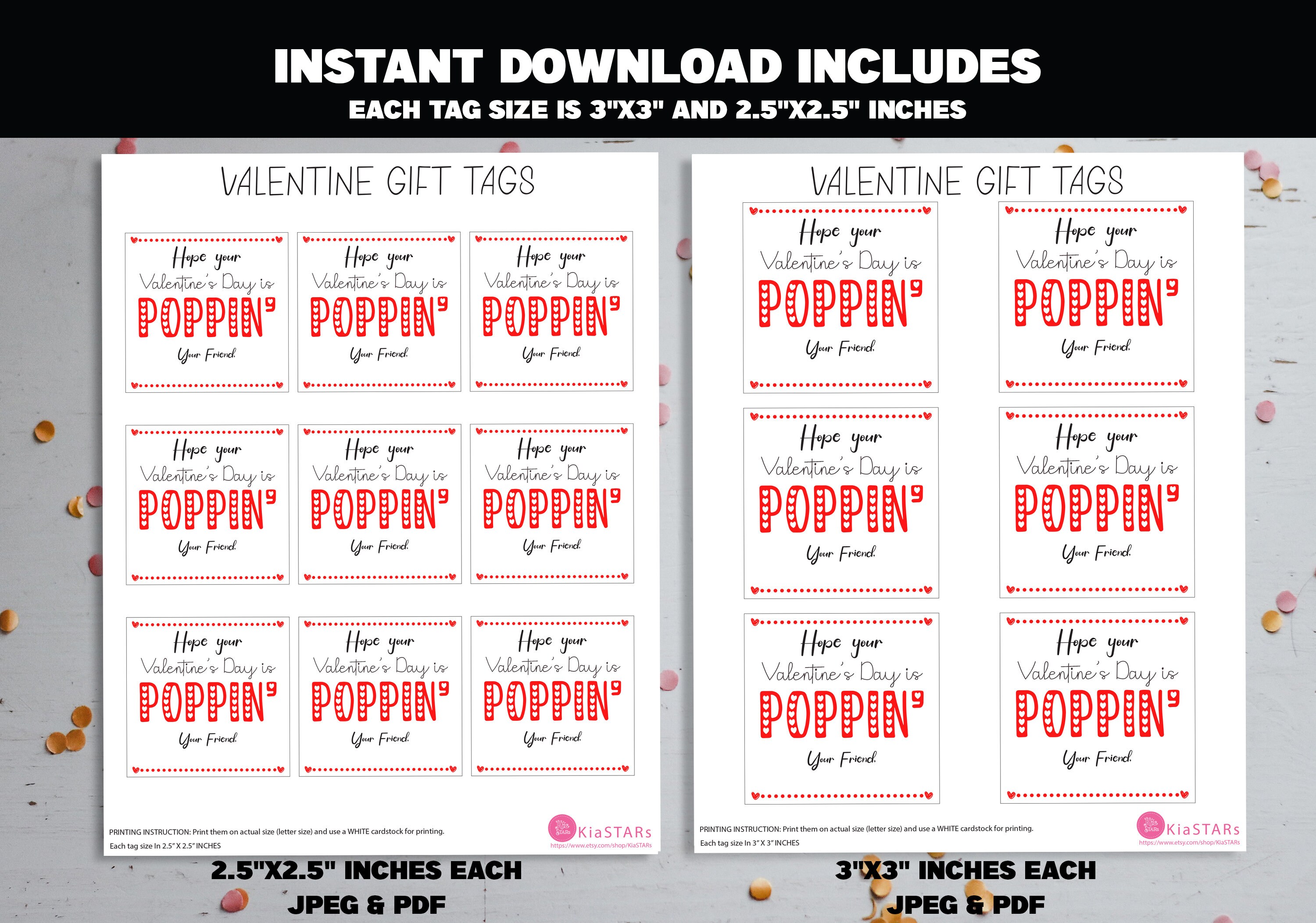 Valentine Pop It Gift Tags: Printable Valentine's Day Tags (digital ...